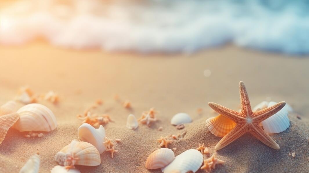 Download Beach Scene with Starfish, Shells, and Ocean Wave Backgrounds ...