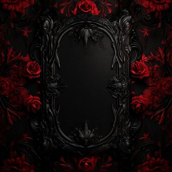 Download Ornate Black Frame with Red Roses on Dark Background ...