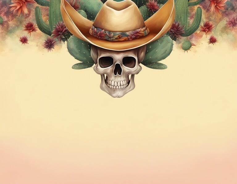 Download Cowboy Skull with Cactus Plants and Flowers Backgrounds Online ...