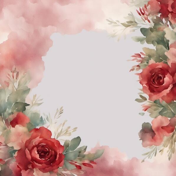 Download Watercolor Floral Frame with Red Roses and Green Leaves ...