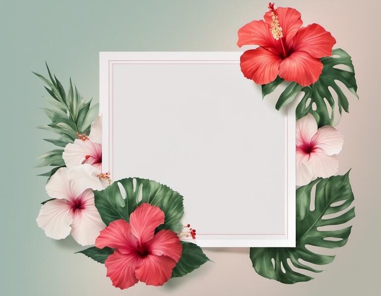 Download Tropical Floral Frame with Red Hibiscus Flowers and Green ...
