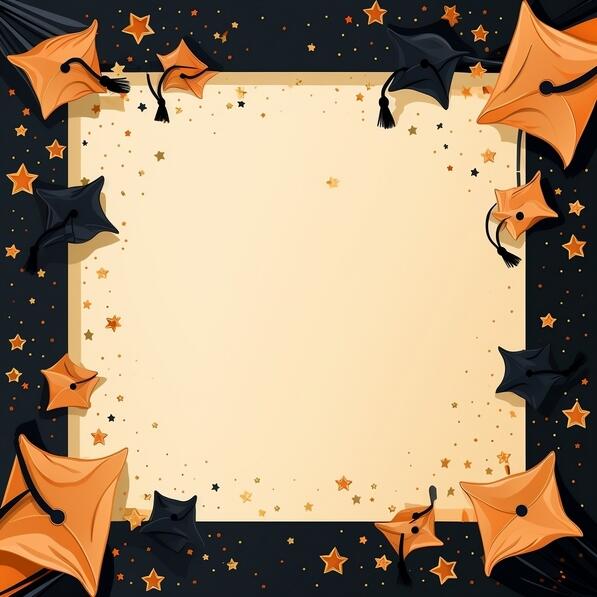 Download Black and Orange Graduation Background with Hats and Stars ...