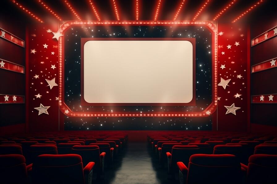 Download Empty Cinema Room with Red Seats and Blank Screen Backgrounds ...