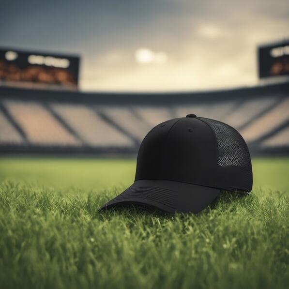 Download Black Baseball Cap on Grass in Front of Empty Stadium Mockups ...