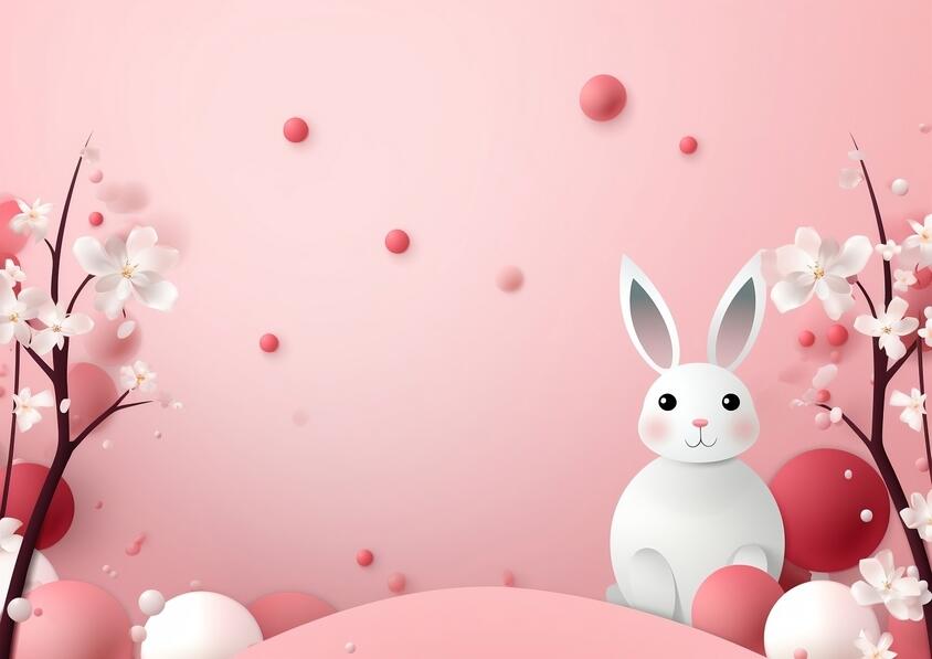 Download Pink Easter Bunny with Cherry Blossoms on a Pink Background ...
