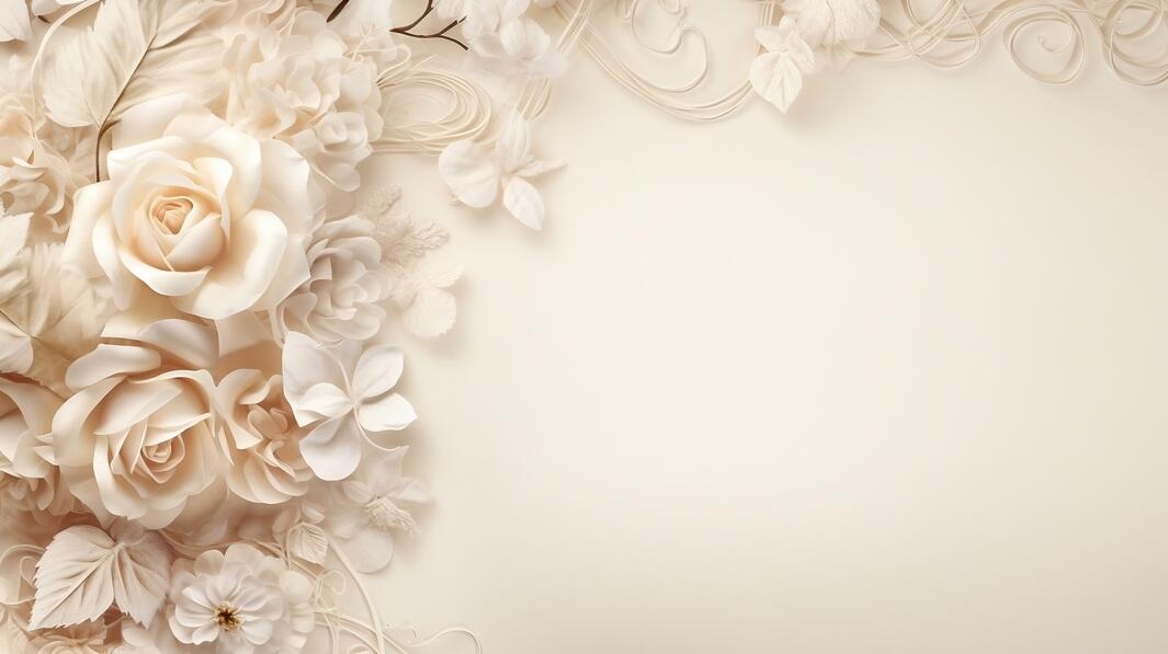Download Elegant Beige Background with White Flowers and Feathers ...