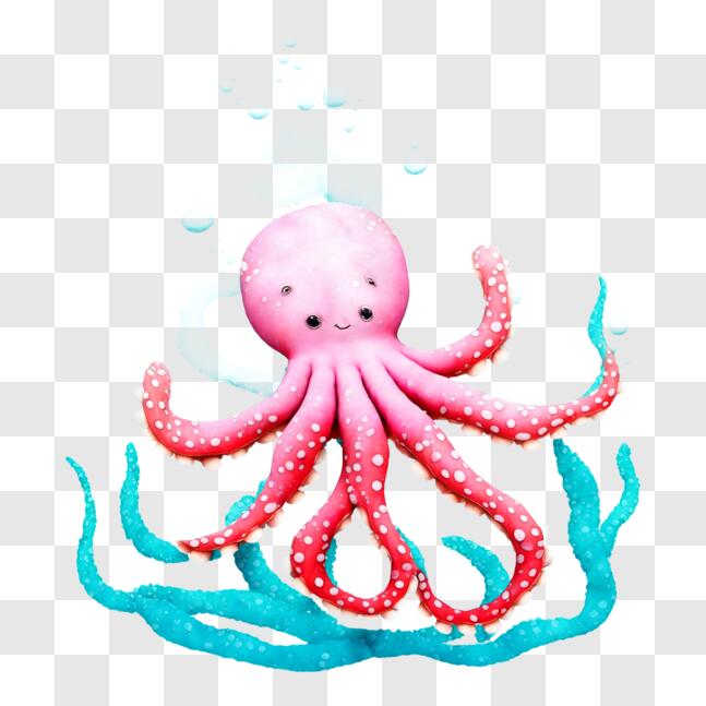 Download Pink Octopus Swimming in the Ocean with Blue Bubbles PNGs ...