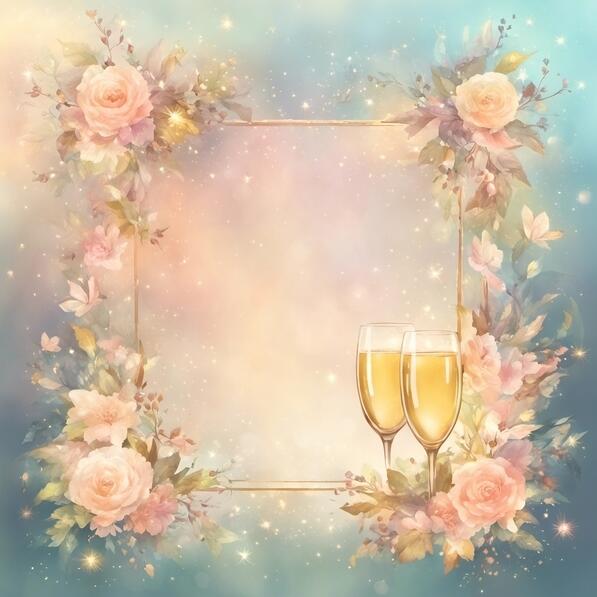 Download Floral Frame with Champagne Glasses and Flowers Backgrounds ...