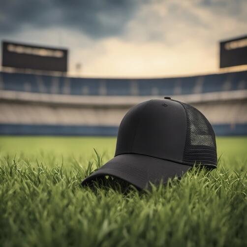Download Black Baseball Cap on Grass in Front of Empty Stadium Mockups ...