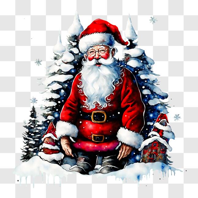 Download Santa Claus Christmas Drawing with Snow-Covered Trees PNGs ...