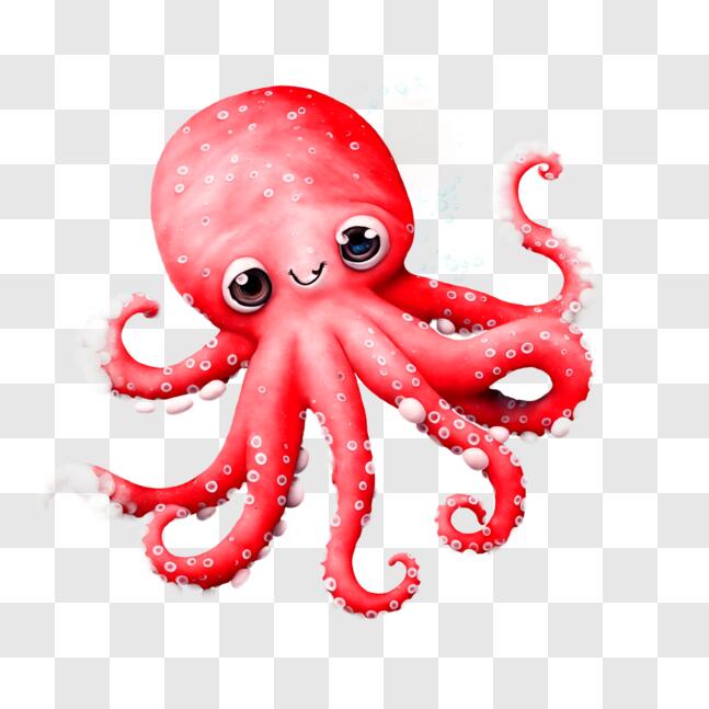 Download Cute Red Octopus with Big Eyes and Long Tentacles PNGs Online ...