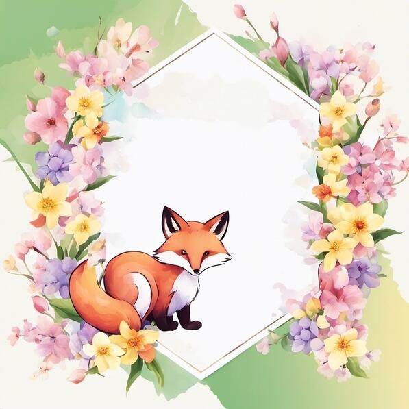 Download Watercolor Fox Frame with Flowers Backgrounds Online ...