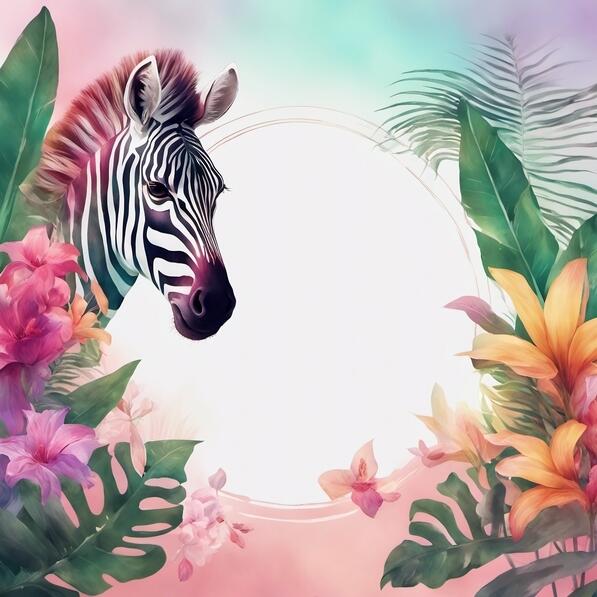 Download Zebra in the Jungle with Flowers and Leaves Backgrounds Online ...