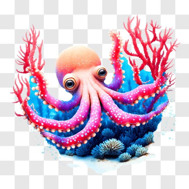 Download Colorful Octopus Swimming Among Corals and Sea Life PNGs ...