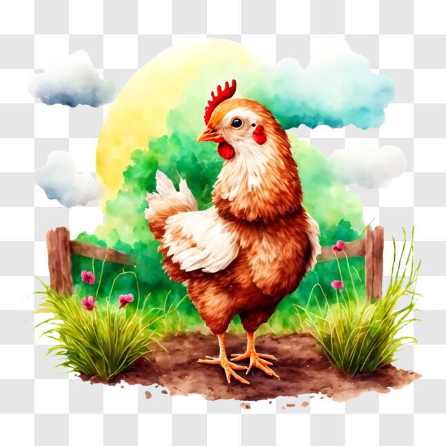 Download Colorful Chicken Standing in Grass with Moon in Background ...
