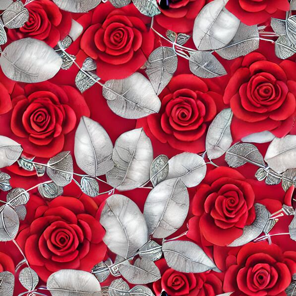 Download Seamless Red Rose and Silver Leaf Pattern Patterns Online ...