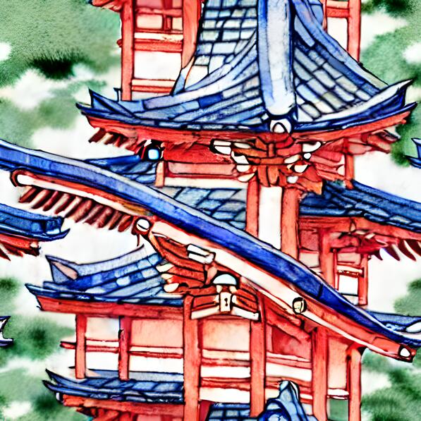 Download Asian-style Pagoda with Red, Blue, and White Roofs Patterns ...