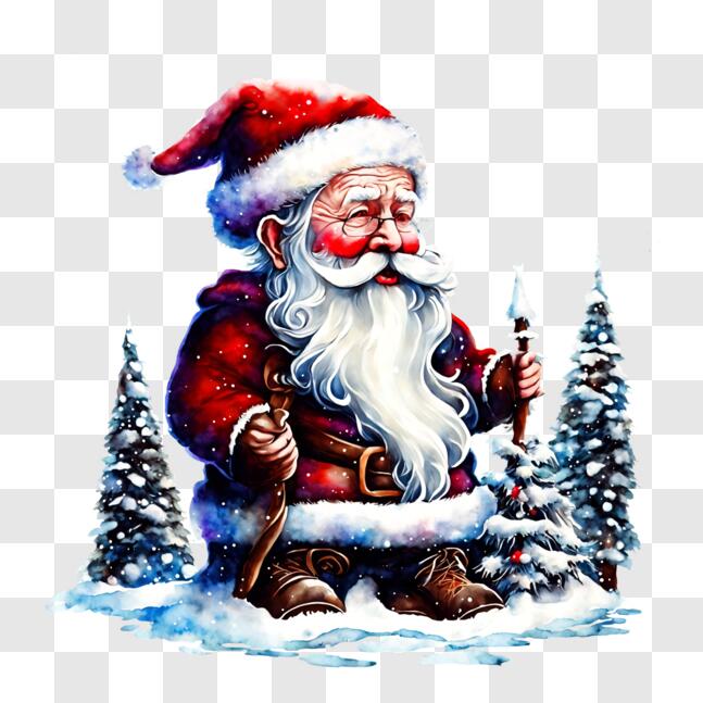 Download Cartoon Santa Claus with Axe in Snowy Landscape PNGs Online ...
