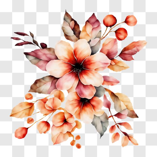 Download Watercolor Painting of Pink, Orange, and Yellow Flowers PNGs ...
