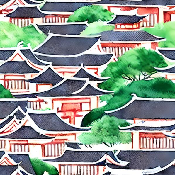 Download Colorful Asian Village Watercolor Painting Patterns Online ...