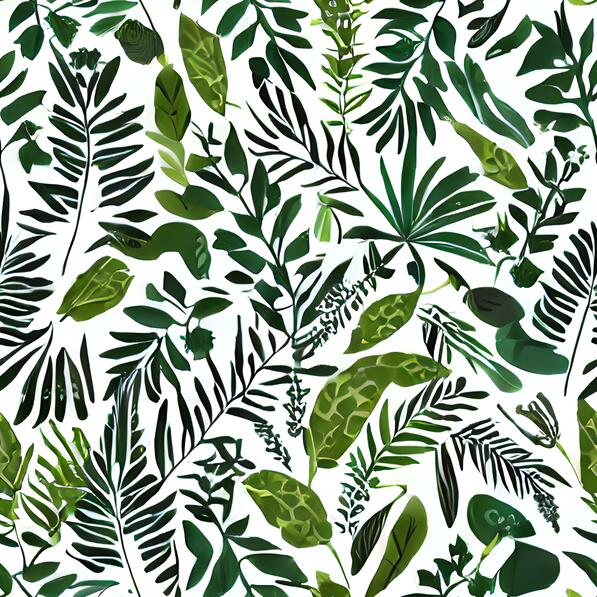Download Green Leaves and Plants Seamless Pattern on White Background ...