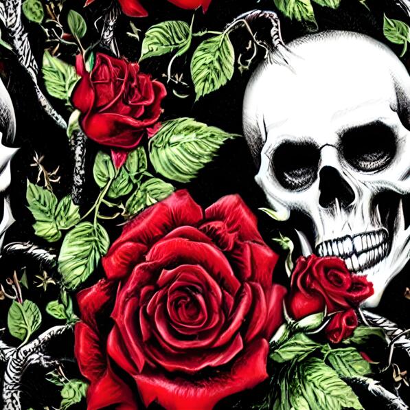 Download Seamless pattern with skulls and red roses on a black ...