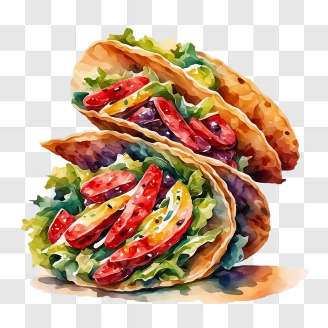 Download Watercolor Painting of Tacos with Fresh Fillings PNGs Online ...