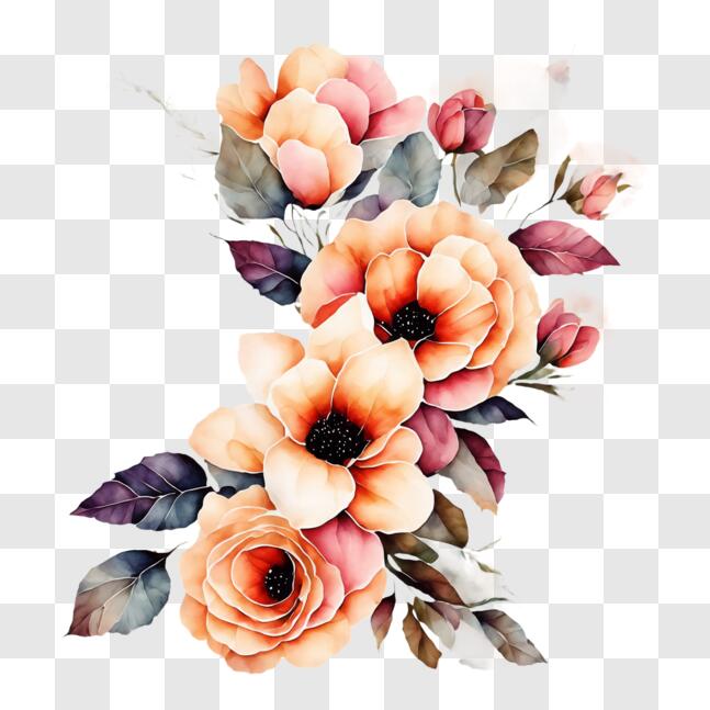 Download Watercolor Bouquet of Pink, Orange, and Yellow Flowers PNGs ...