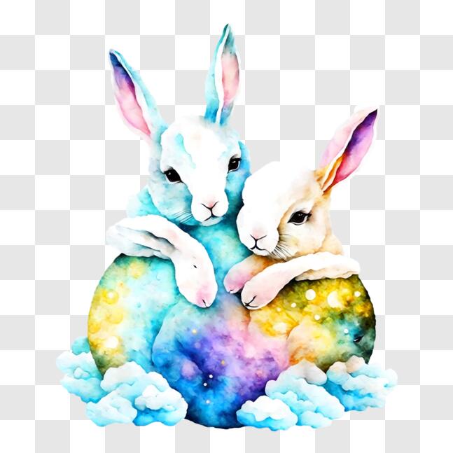 Download Two White Rabbits Celebrating Easter on a Colorful Egg with ...