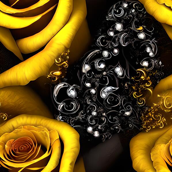 Download Yellow Roses on Black Background with Diamonds and Pearls ...