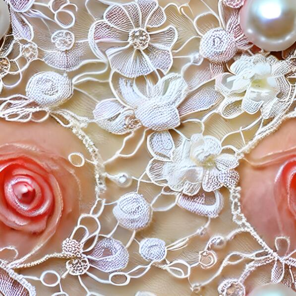 Download Close-up of Lace with Pink and White Flowers and Pearls ...