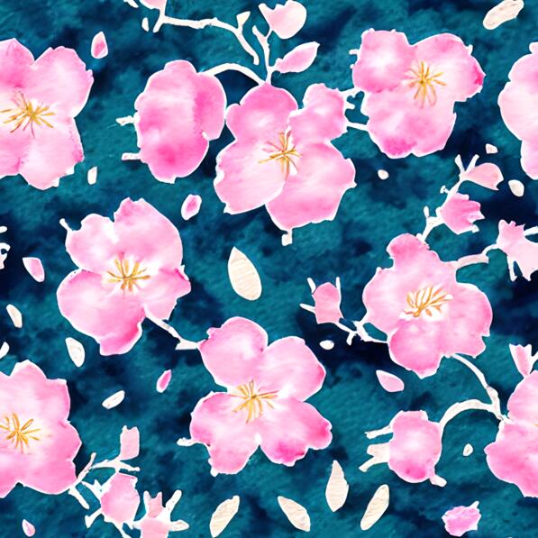 Download Seamless Pink Cherry Blossom Pattern on Dark Blue Background ...