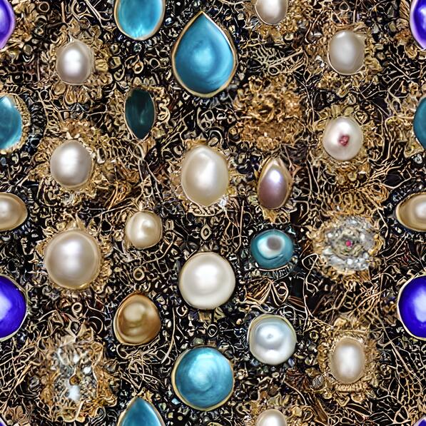Download Seamless pattern of pearls and gemstones on black background ...