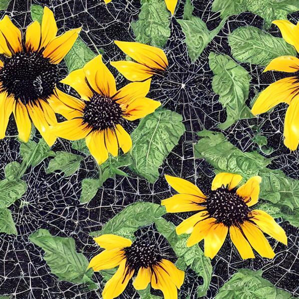 Download Abstract Sunflower Painting with Spider Webs on Black ...