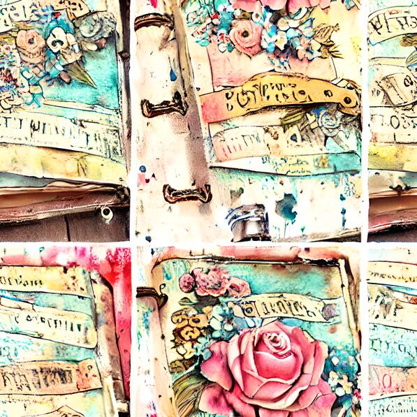 Descarga Collage de libros abiertos con flores y adornos Patrones En ...