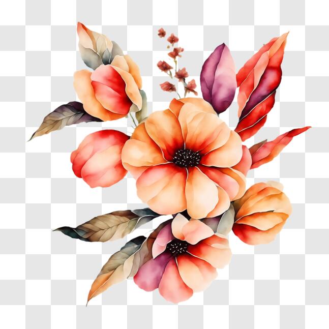 Download Watercolor Painting of Orange, Pink, and Yellow Flowers PNGs ...