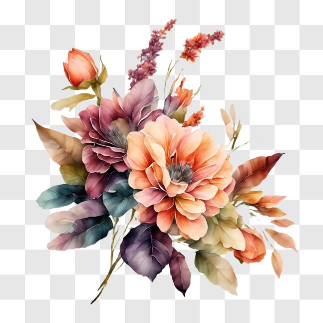 Download Bouquet of Watercolor Flowers in Pink, Orange, and Purple PNGs ...