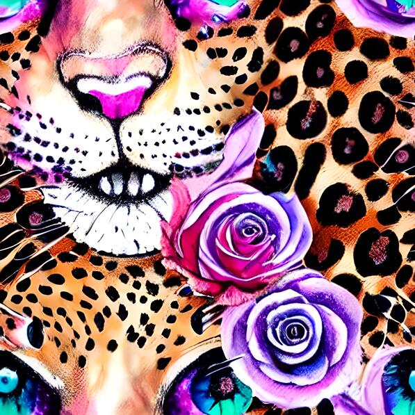 Download Colorful Leopard with Pink Roses Artwork Patterns Online ...