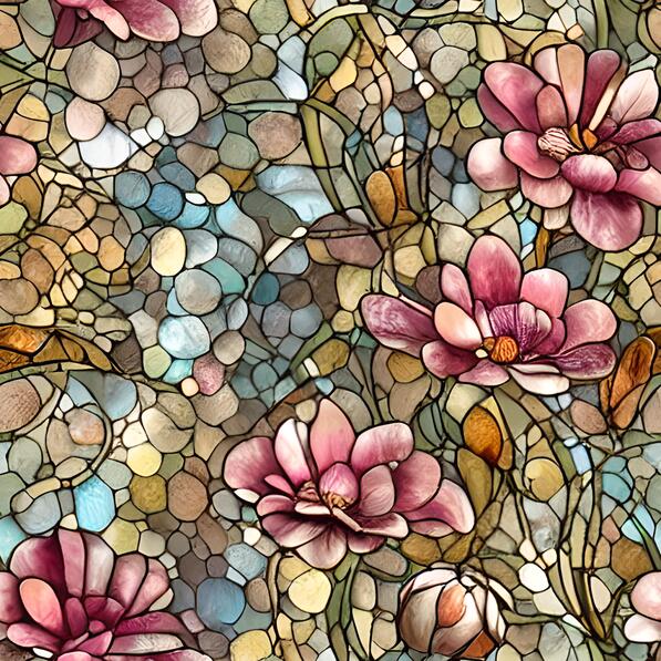 Download Pink Flower Pattern on Stained Glass Tiles Patterns Online ...