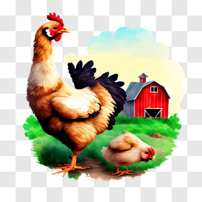 Download Chickens and farm animals in front of a red barn PNGs Online ...