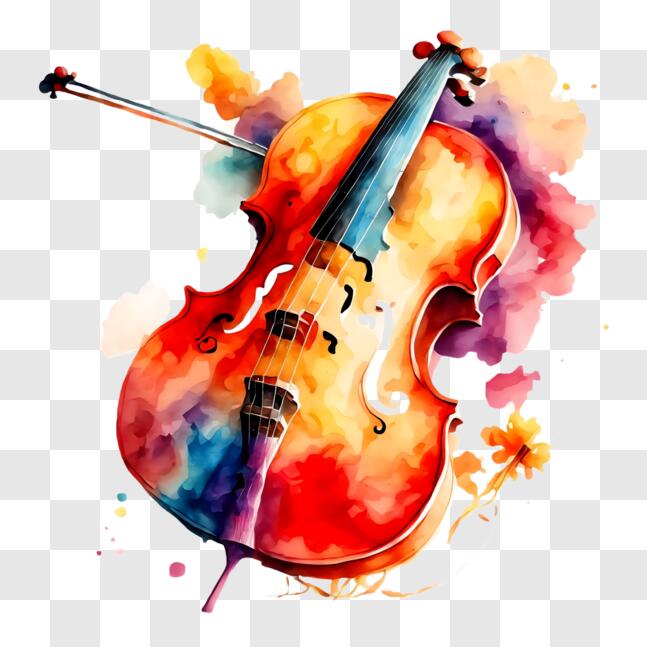 Download Watercolor Painting of Orchestral Cello with Flowers and ...