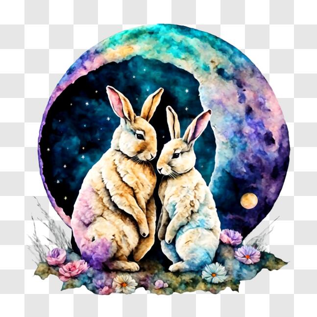 Download Peace and Harmony with Nature: Rabbits and Moon PNGs Online ...