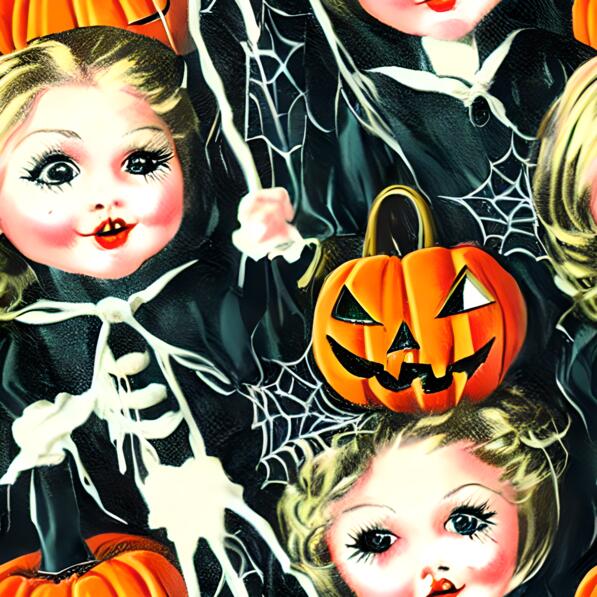 Download Halloween Dolls Pattern with Witches and Pumpkins Patterns ...