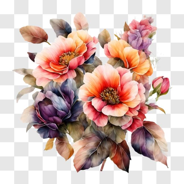 Download Colorful Flower Bouquet in Upside-Down Vase PNGs Online ...