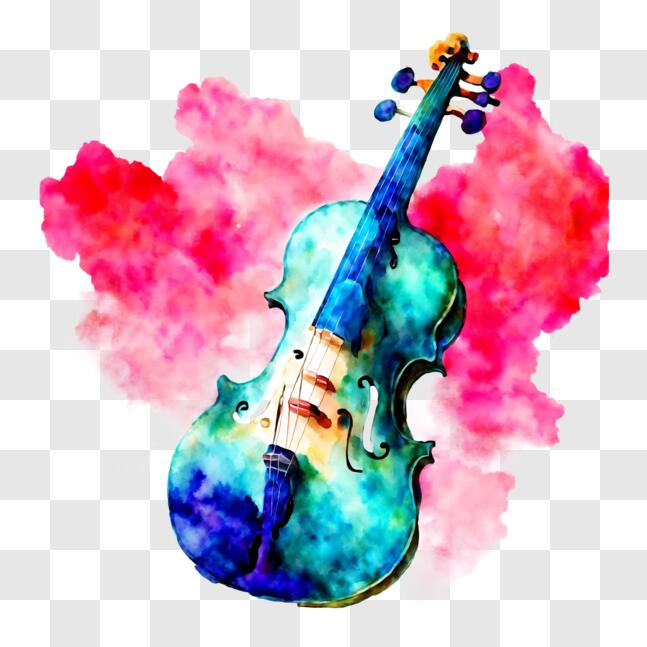 Download Watercolor Painting of a Musical Instrument with Pink and Blue ...