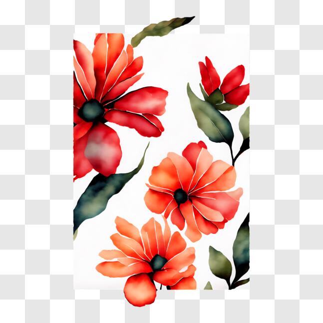 Download Watercolor Painting of Red Flowers with Green Leaves PNGs ...