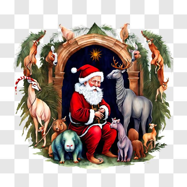Download Santa Claus with Animals in a Nativity Scene PNGs Online ...