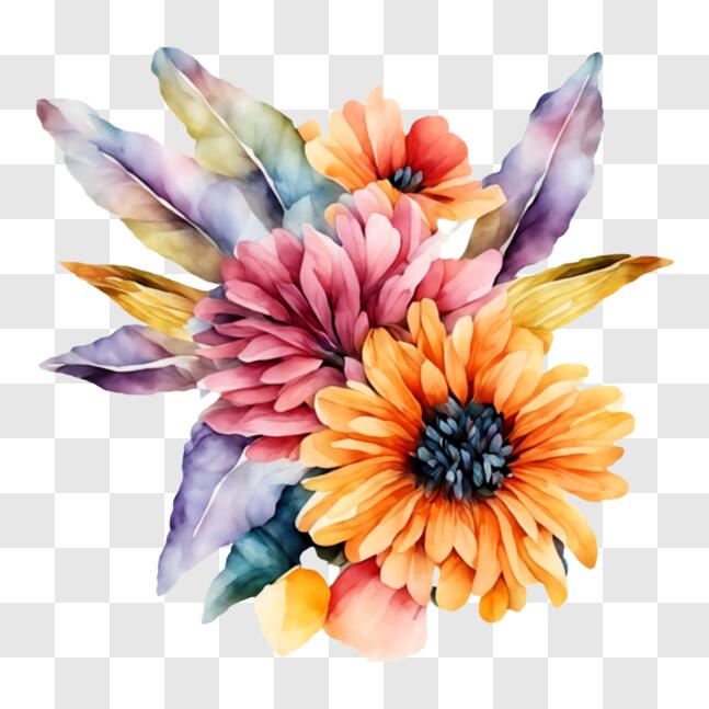 Download Colorful Watercolor Flower Bouquet PNGs Online - Creative Fabrica