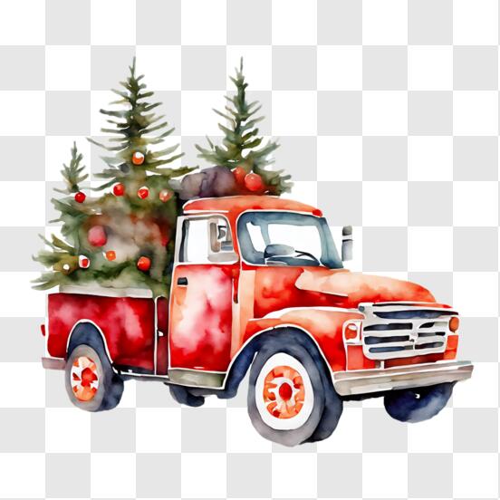 Download Vintage Truck with Christmas Tree Watercolor Painting PNG ...