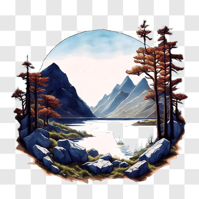 Download Abstract Landscape with Mountains, Lakes, and Trees PNGs ...